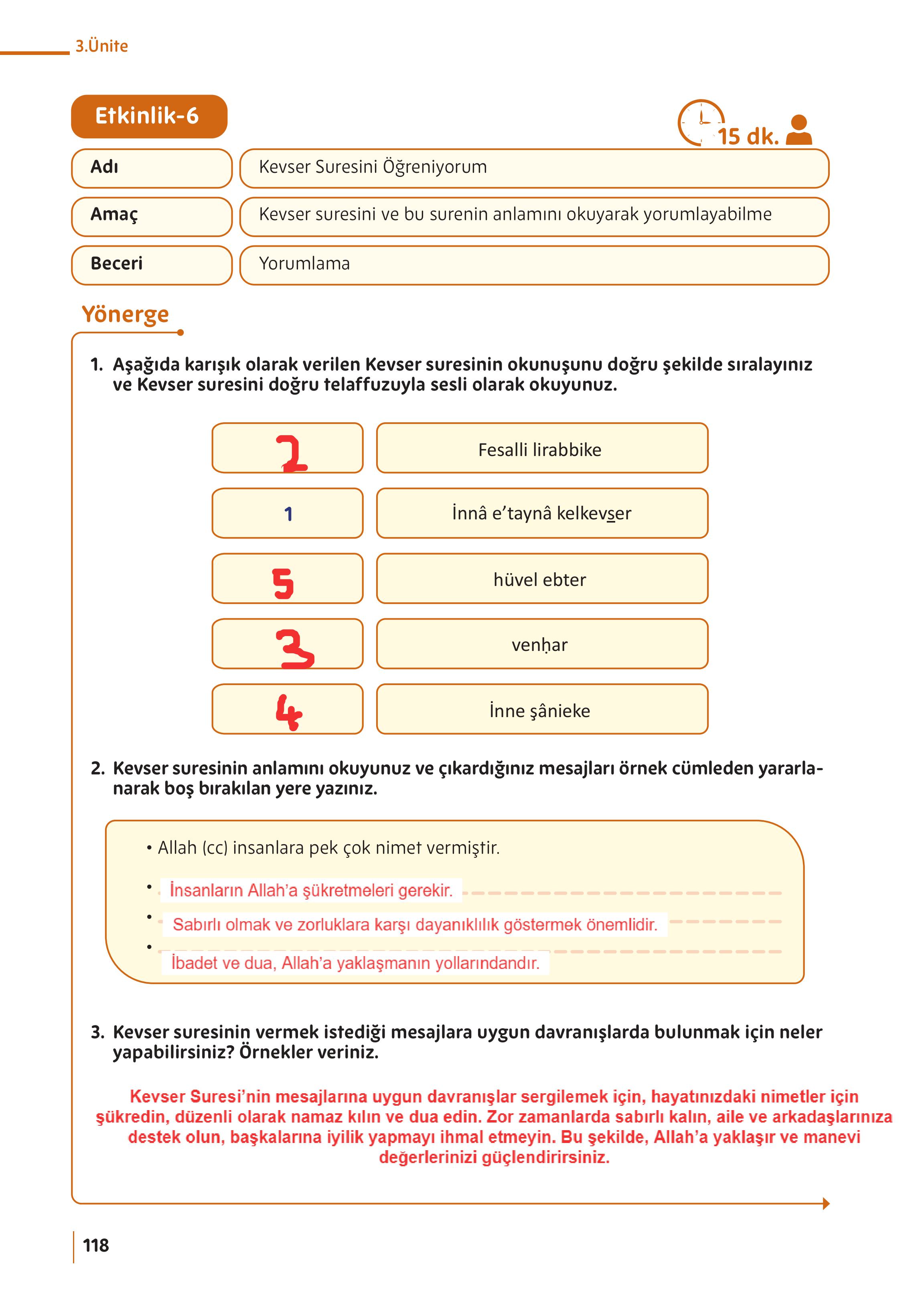 5. Sınıf Meb Yayınları Din Kültürü Ve Ahlak Bilgisi Ders Kitabı Sayfa 118 Cevapları ...