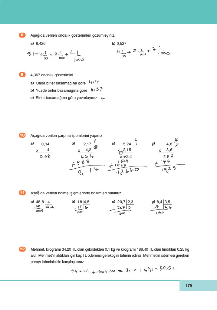 6. Sınıf Doğa Yayınları Matematik Ders Kitabı Sayfa 179 Cevapları - karnehesaplama.com