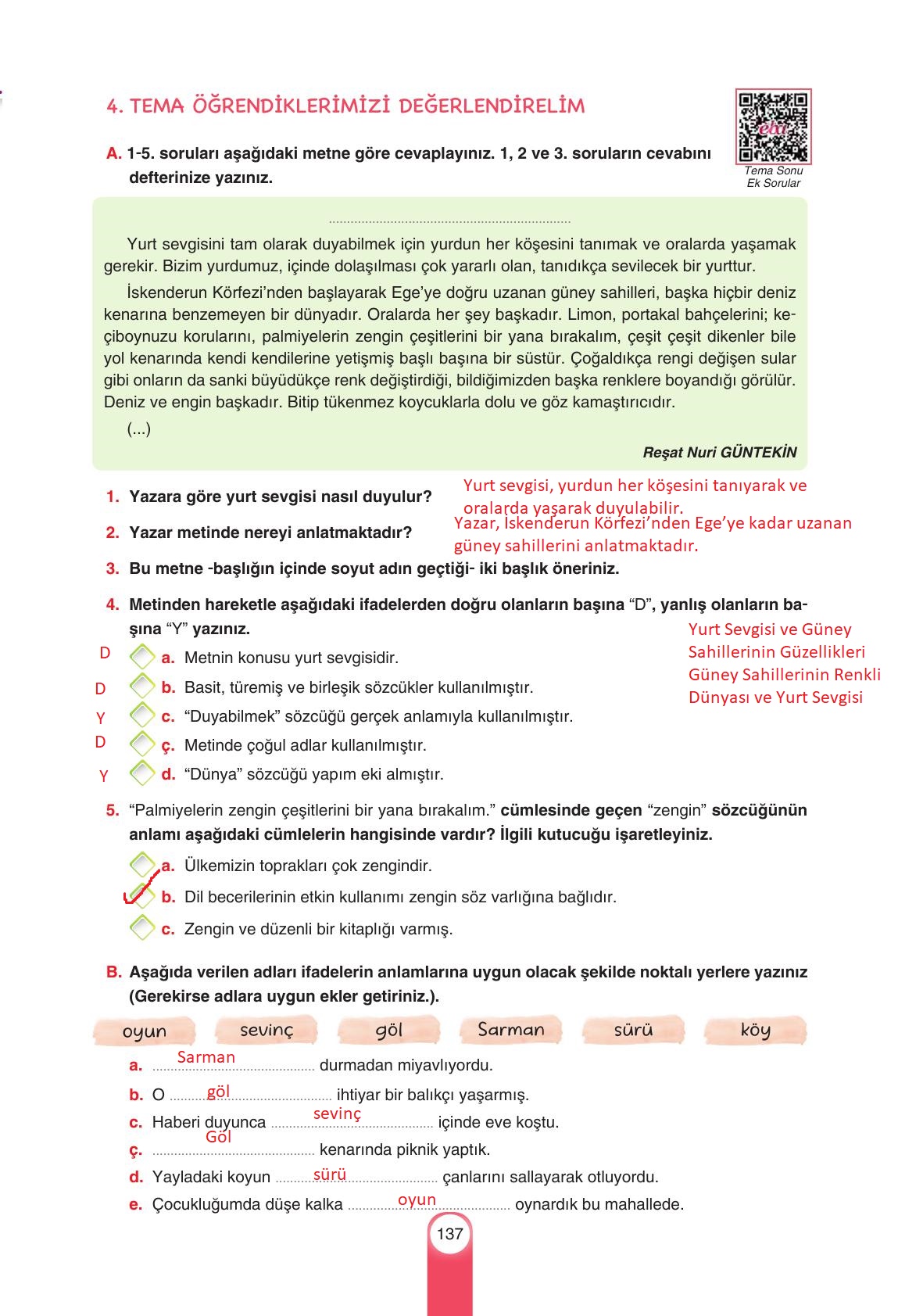 6. Sınıf Yıldırım Yayınları Türkçe Ders Kitabı Sayfa 137 Cevapları ...