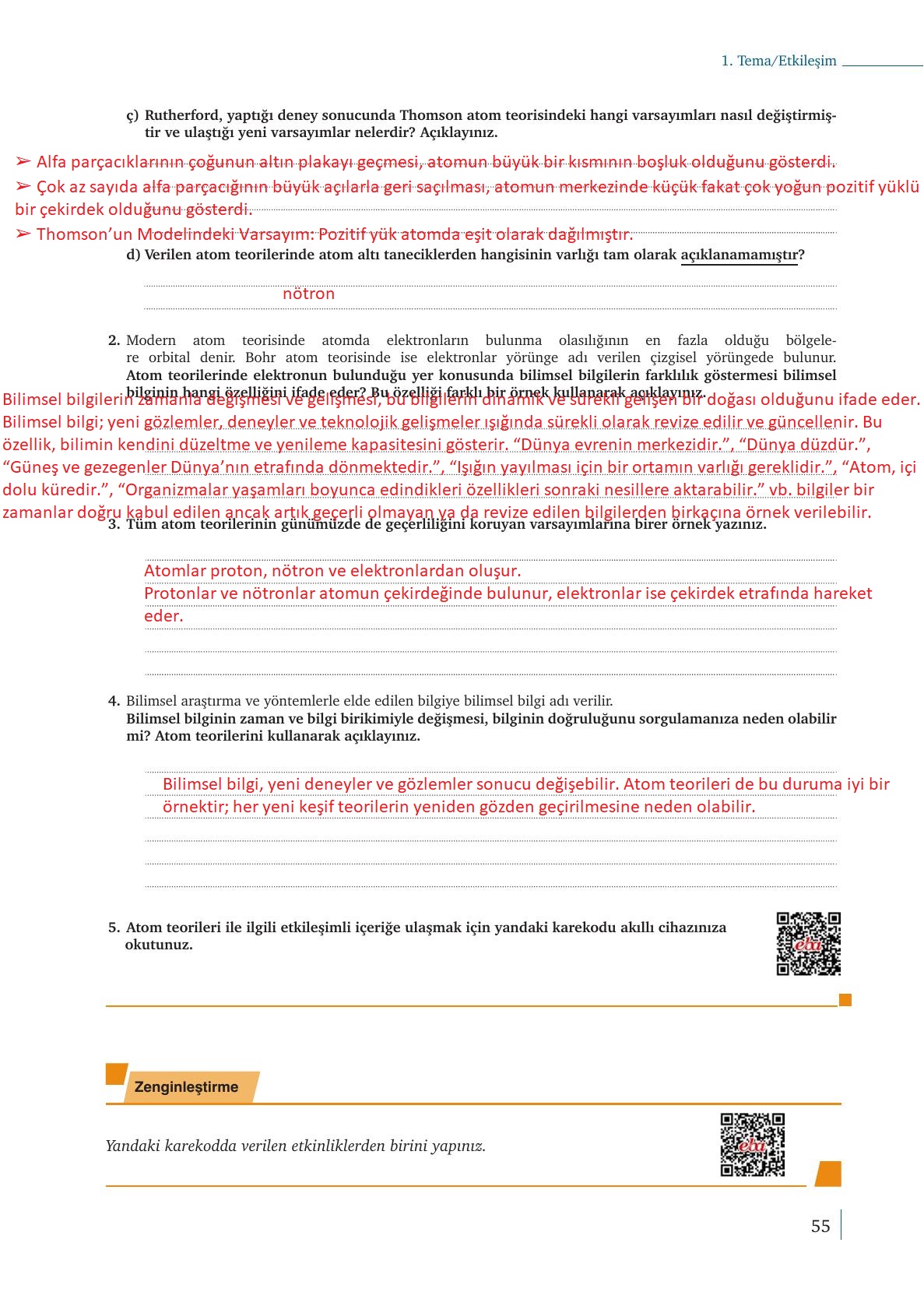 9. Sınıf Meb Yayınları Kimya Ders Kitabı Sayfa 55 Cevapları ...