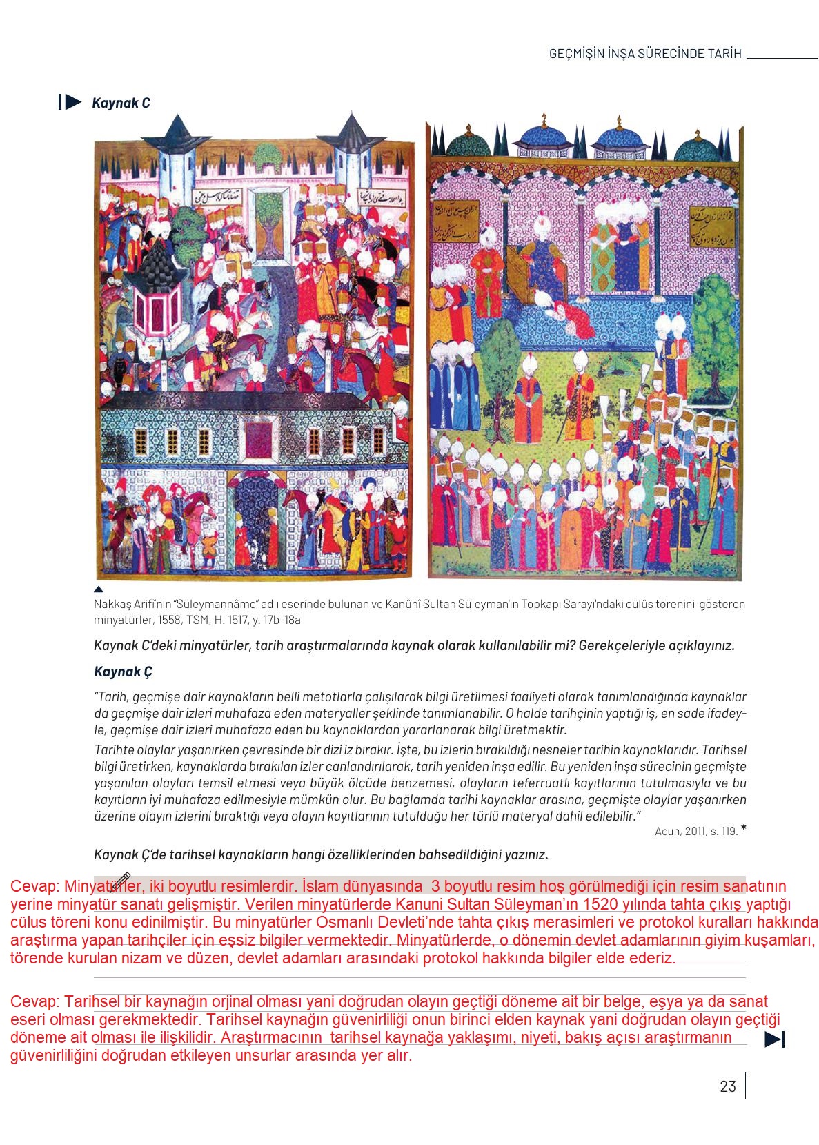 9. Sınıf Meb Yayınları Tarih Ders Kitabı Sayfa 23 Cevapları - karnehesaplama.com