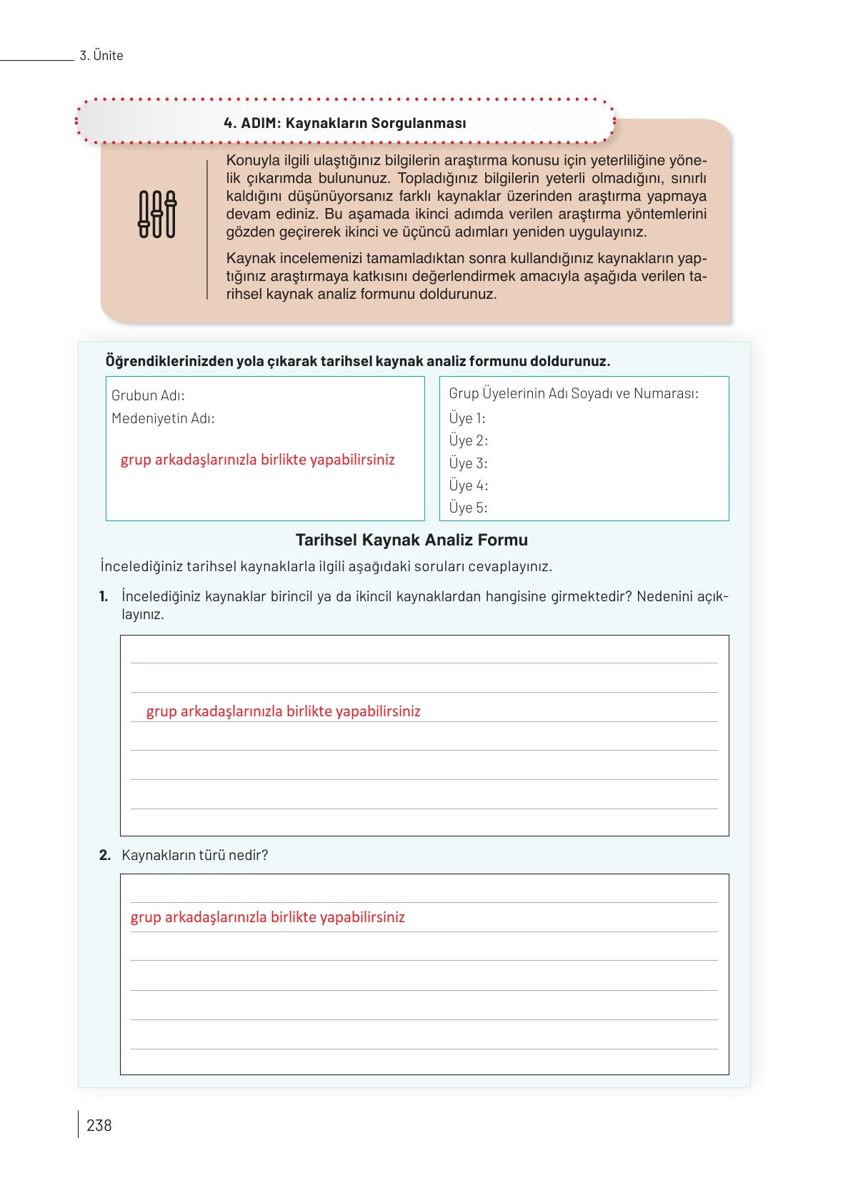 9. Sınıf Meb Yayınları Tarih Ders Kitabı Sayfa 238 Cevapları ...