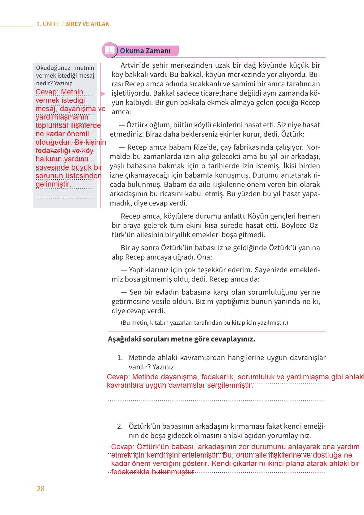 5. Sınıf Meb Yayınları 2. Kitap Ahlak Ve Vatandaşlık Eğitimi Ders Kitabı Sayfa 28 Cevapları ...